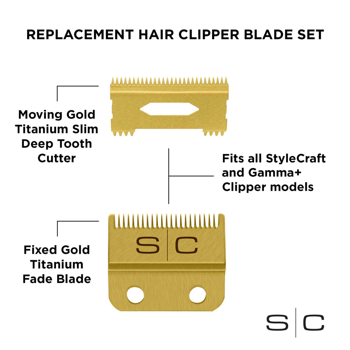 StyleCraft Clipper Blade Set - Gold Fixed Fade Blade with Slim Deep To ...