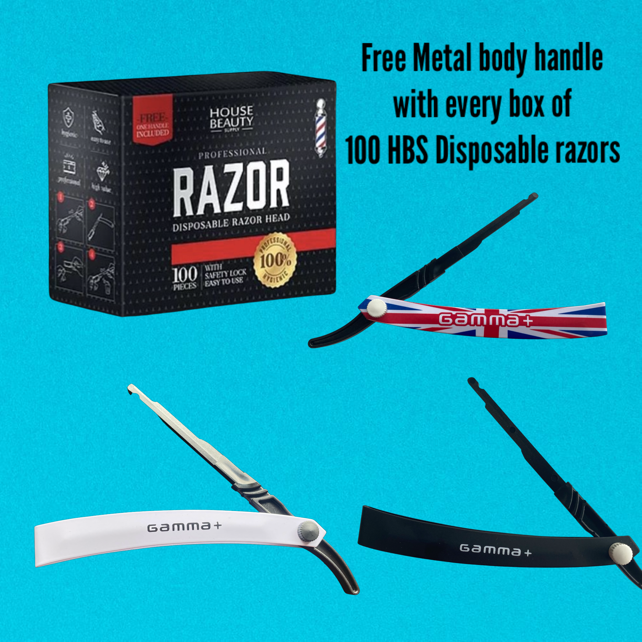 HBS DISPOSABLE RAZOR - Box of 100 Disposbale Blades plus FREE Metal Ha ...
